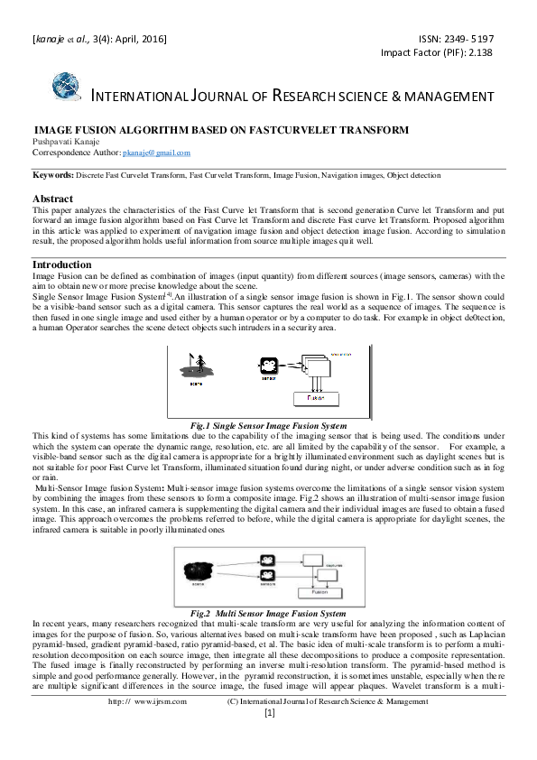 Pdf Image Fusion Algorithm Based On Fastcurvelet Transform Ijrms Journal