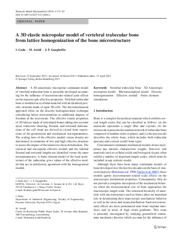 (PDF) A 3D elastic micropolar model of vertebral trabecular bone from lattice homogenization of ...