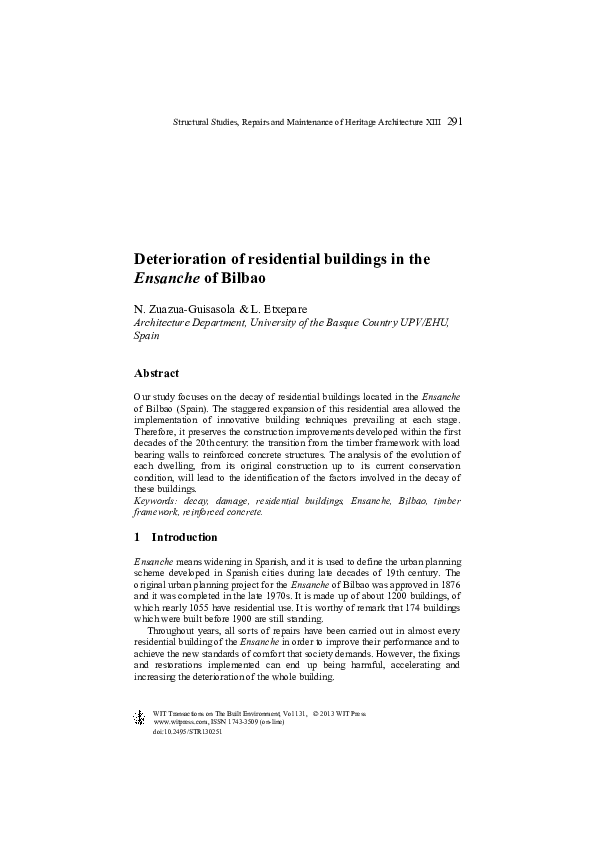 (PDF) Deterioration of residential buildings in the Ensanche of Bilbao