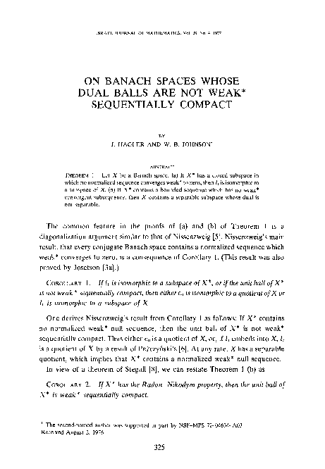 Pdf On Banach Spaces Whose Dual Balls Are Not Weak∗ Sequentially Compact