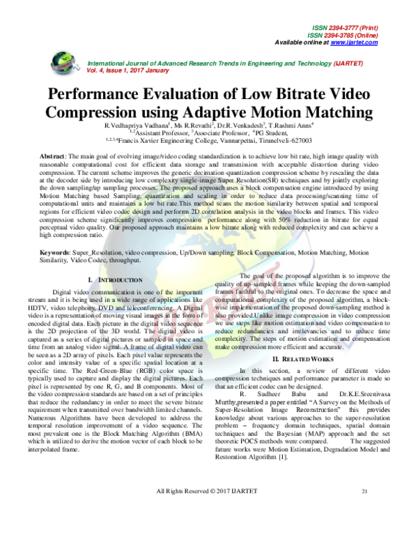Pdf Performance Evaluation Of Low Bitrate Video Compression Using Adaptive Motion Matching