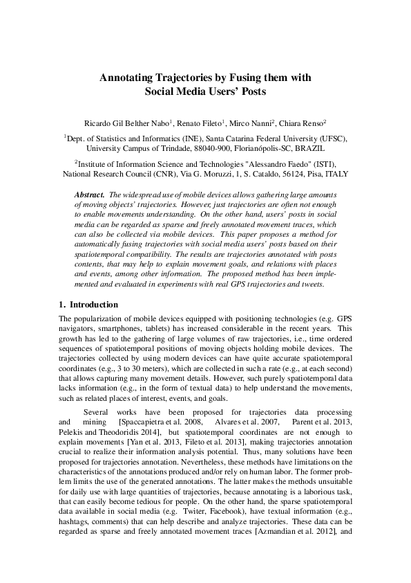 (PDF) Annotating Trajectories by Fusing them with Social Media Users’ Posts