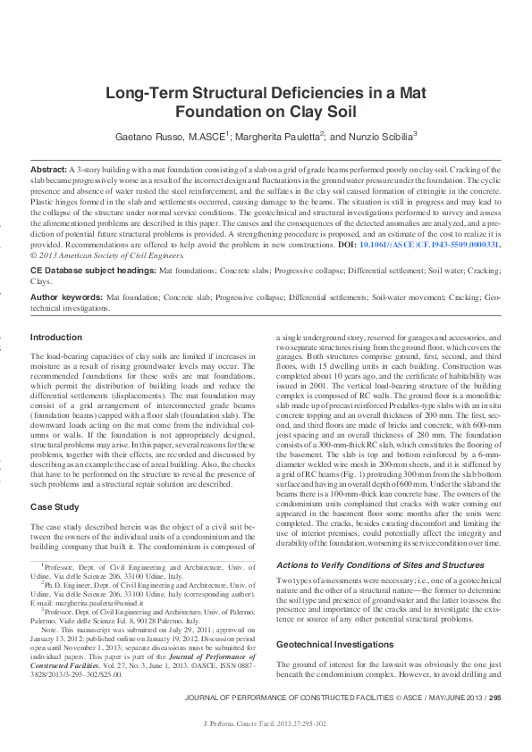 (PDF) Long-Term Structural Deficiencies in a Mat Foundation on Clay Soil