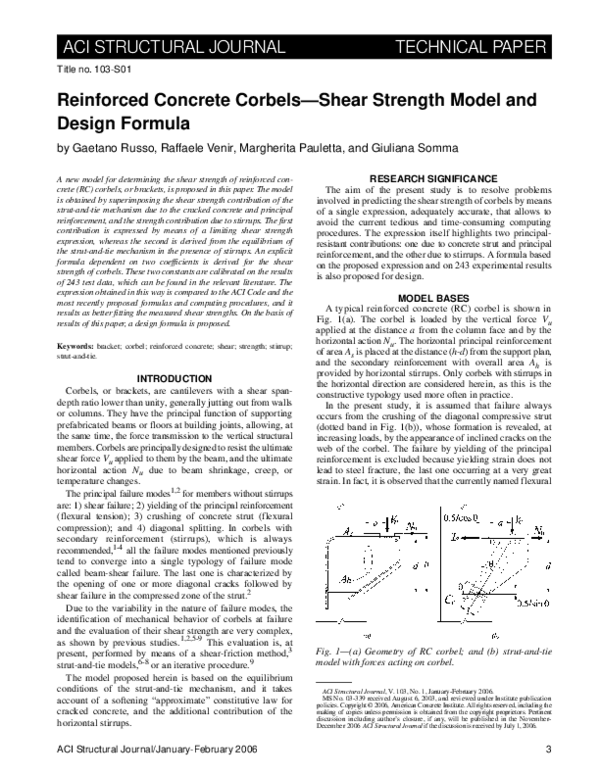 (PDF) Reinforced Concrete Corbels Shear Strength Model and Design Formula