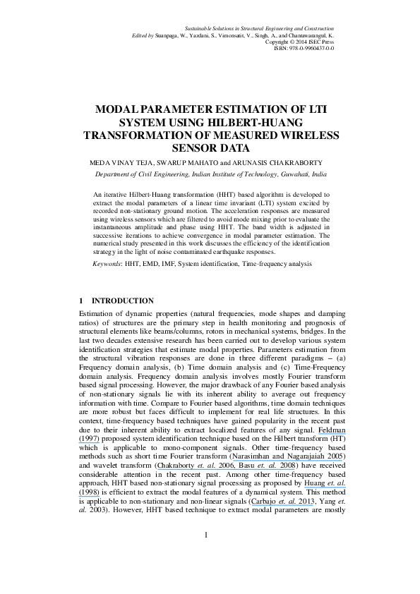 (PDF) Modal Parameter Estimation of LTI System Using Hilbert-Huang Transformation of Measured ...