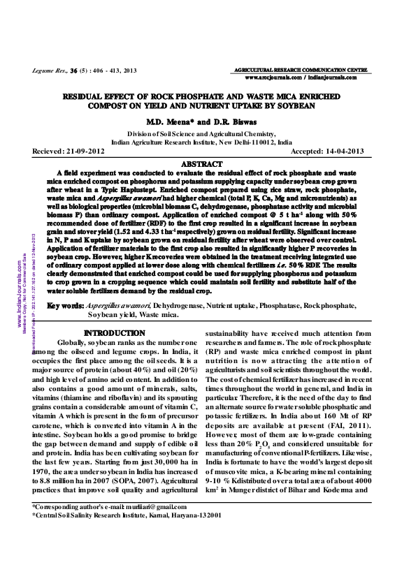 (PDF) Residual Effect of Rock Phosphate and Waste Mica Enriched Compost ...