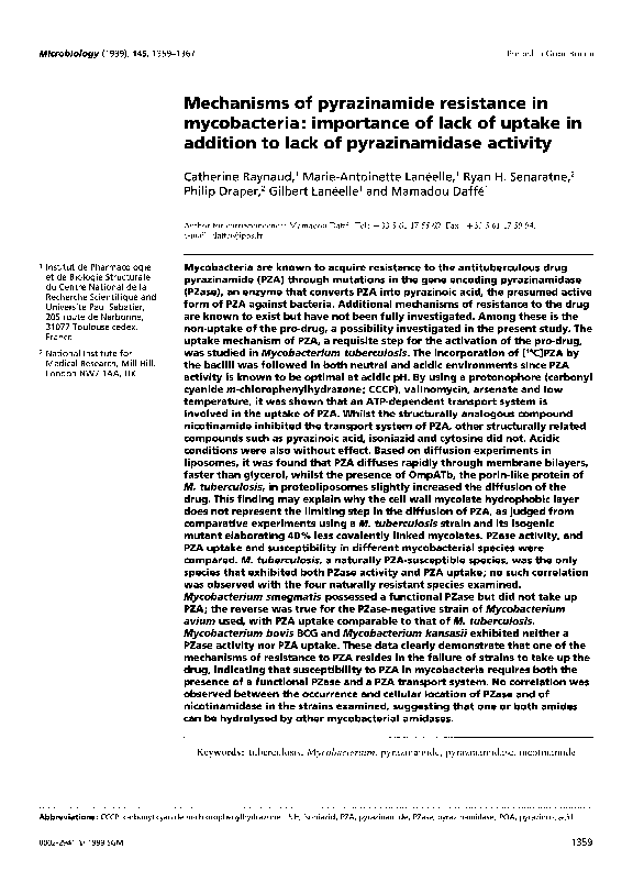 (PDF) Mechanisms of pyrazinamide resistance in mycobacteria: importance ...