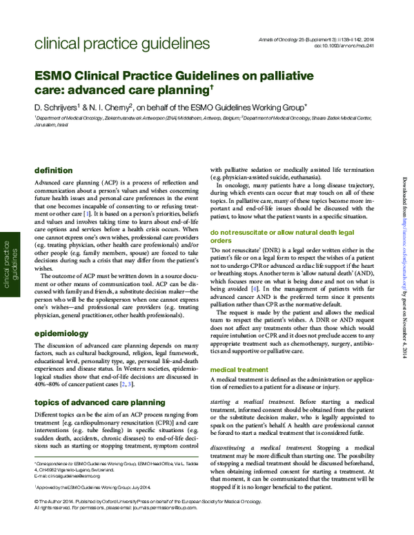 (PDF) ESMO Clinical Practice Guidelines on palliative care: advanced ...