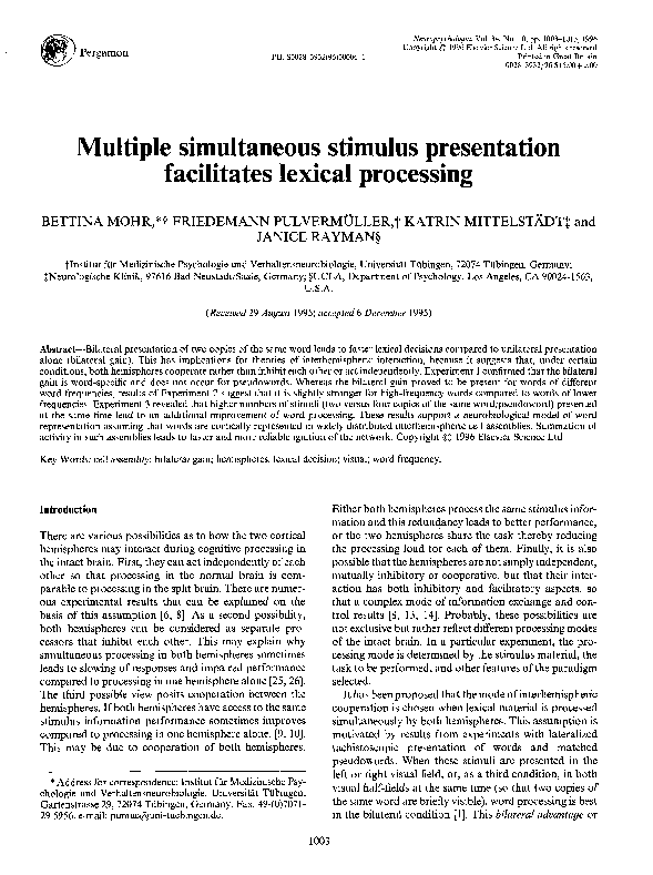 (PDF) Multiple simultaneous stimulus presentation facilitates lexical ...