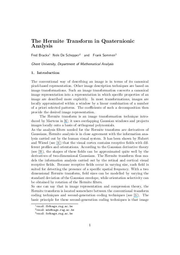 (PDF) The Hermite Transform in Quaternionic Analysis