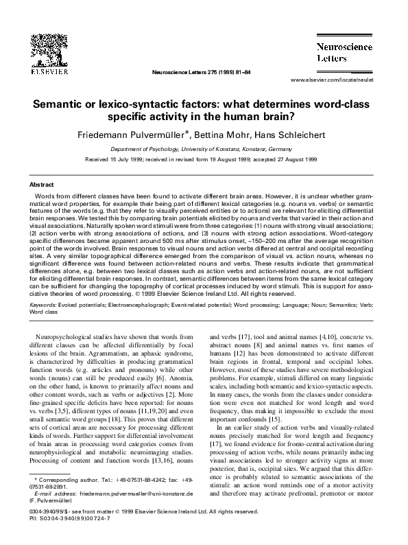 (PDF) Semantic or lexico-syntactic factors: what determines word-class specific activity in the ...