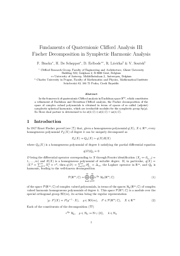 (PDF) Fundaments of Quaternionic Clifford Analysis I: Quaternionic Structure | Fred Brackx ...