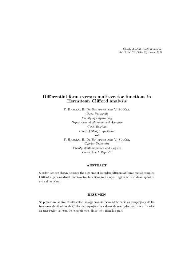 Pdf Differential Forms Versus Multi Vector Functions In Hermitean Clifford Analysis