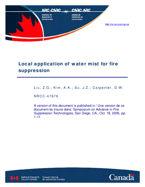 (PDF) Local application water mist system for fire suppression