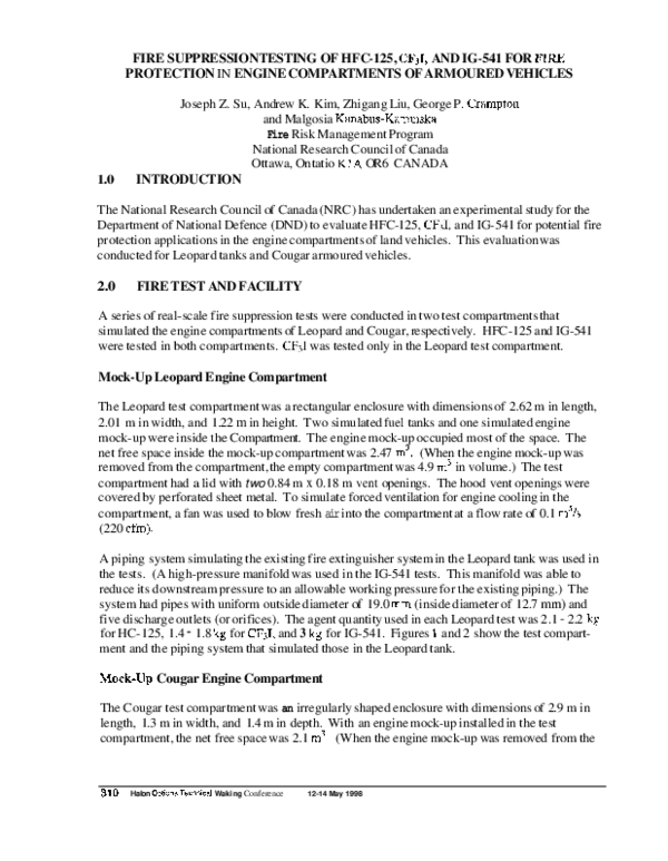 (PDF) Fire suppression testing of HFC-125, CF3I and IG-541 for fire ...