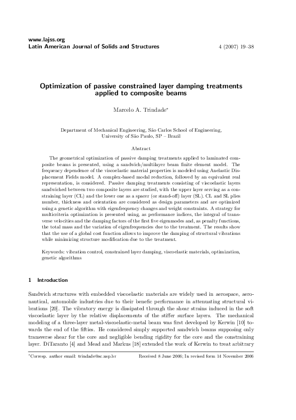 (PDF) Optimization of Passive Constrained Layer Damping Treatments Applied to Composite Beams