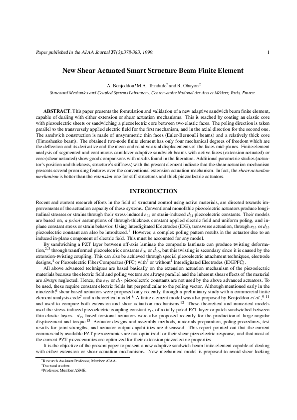 (PDF) New Shear Actuated Smart Structure Beam Finite Element