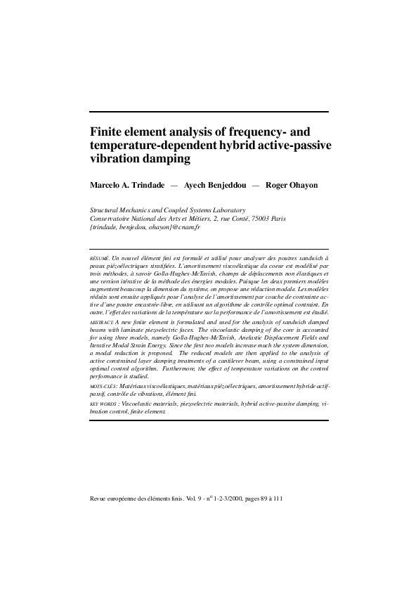 Pdf Finite Element Analysis Of Frequency And Temperature Dependent Hybrid Active Passive