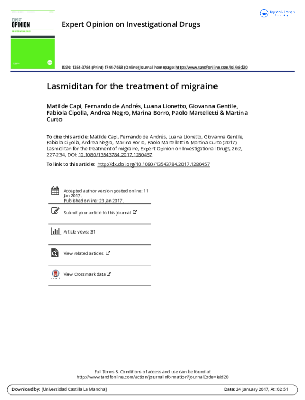 (PDF) Lasmiditan for the treatment of migraine