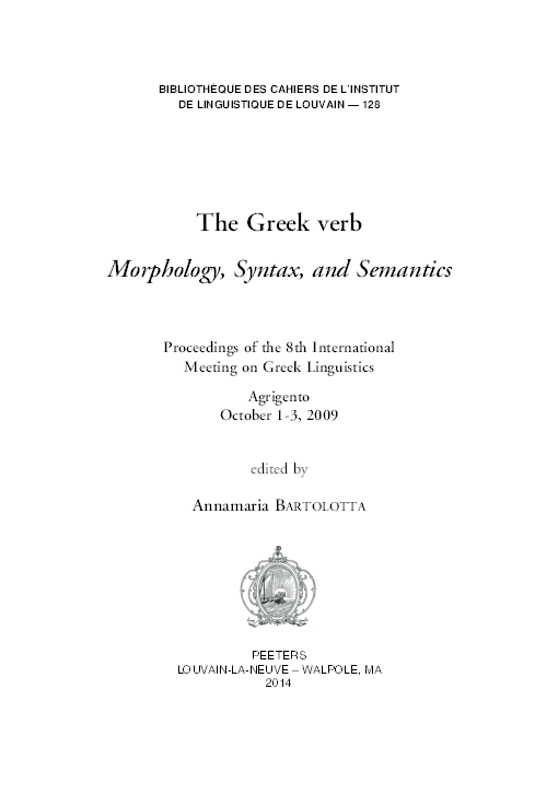 (PDF) The Greek verb. Morphology, Syntax, and Semantics