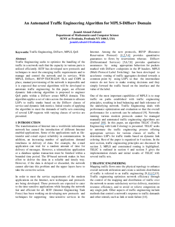 Pdf An Automated Traffic Engineering Algorithm For Mpls Diffserv Domain
