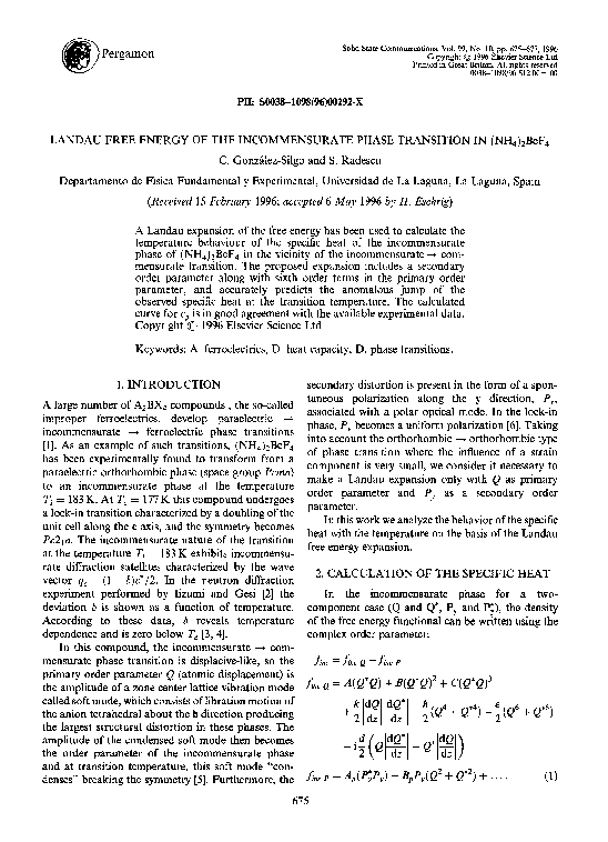 (PDF) Landau free energy of the incommensurate phase transition in (NH4 ...