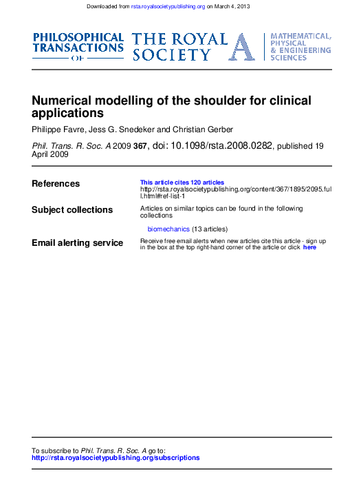 (PDF) Numerical modelling of the shoulder for clinical applications