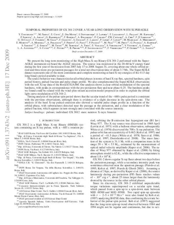 (PDF) TEMPORAL PROPERTIES OF GX 301–2 OVER A YEAR-LONG OBSERVATION WITH SuperAGILE