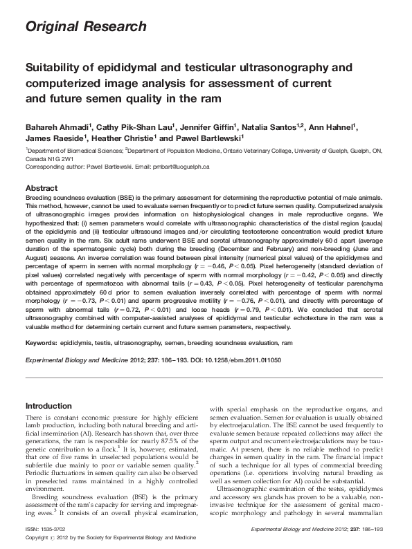 (PDF) Suitability of epididymal and testicular ultrasonography and ...