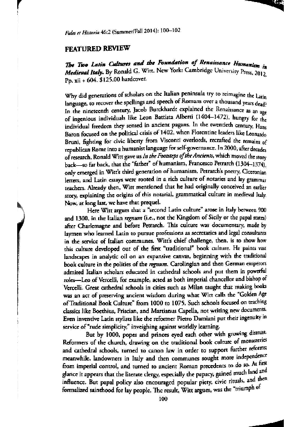 (PDF) Review of Ronald Witt, The Two Latin Cultures and the Foundation ...