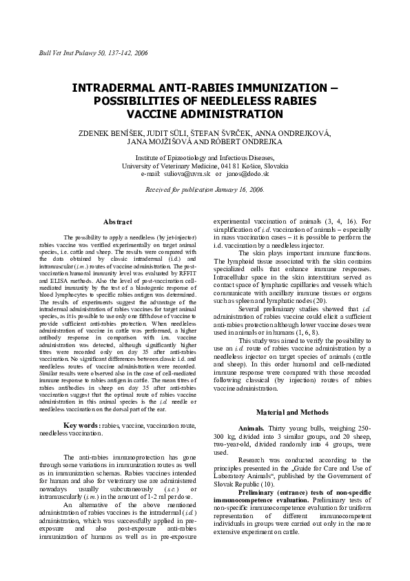 (PDF) Intradermal anti-rabies immunization – possibilities of ...