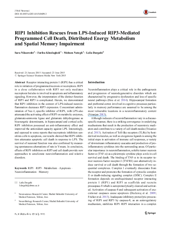 (PDF) RIP1 Inhibition Rescues from LPS-Induced RIP3-Mediated Programmed ...