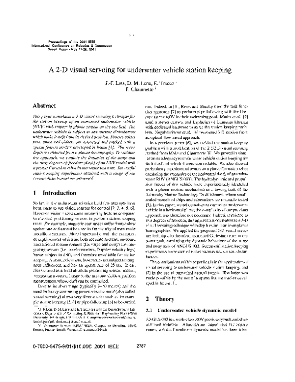 (PDF) A 2D visual servoing for underwater vehicle station keeping