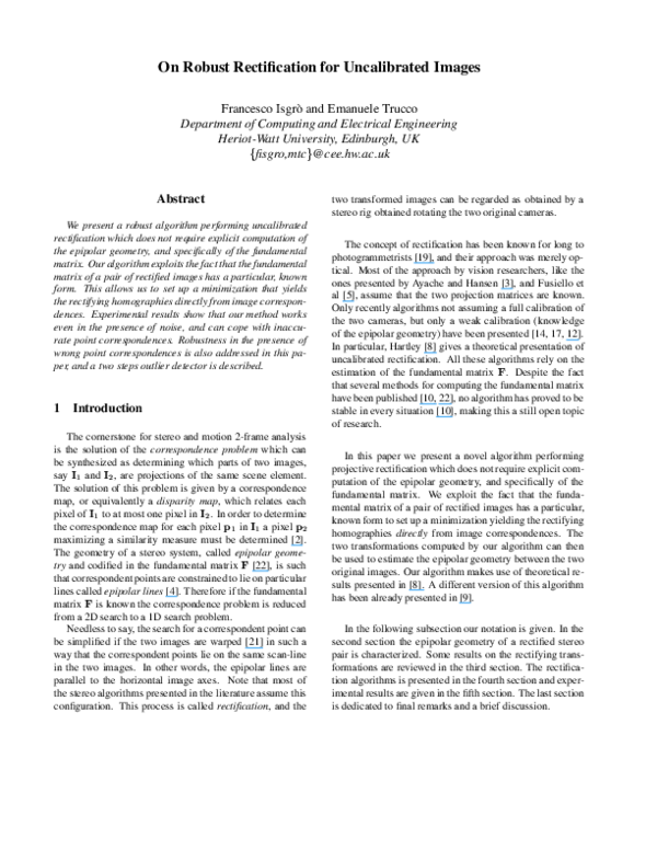(PDF) On robust rectification for uncalibrated images