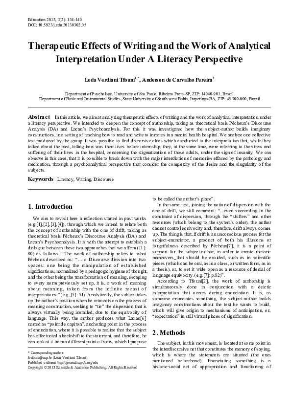(PDF) Therapeutic Effects of Writing and the Work of Analytical ...