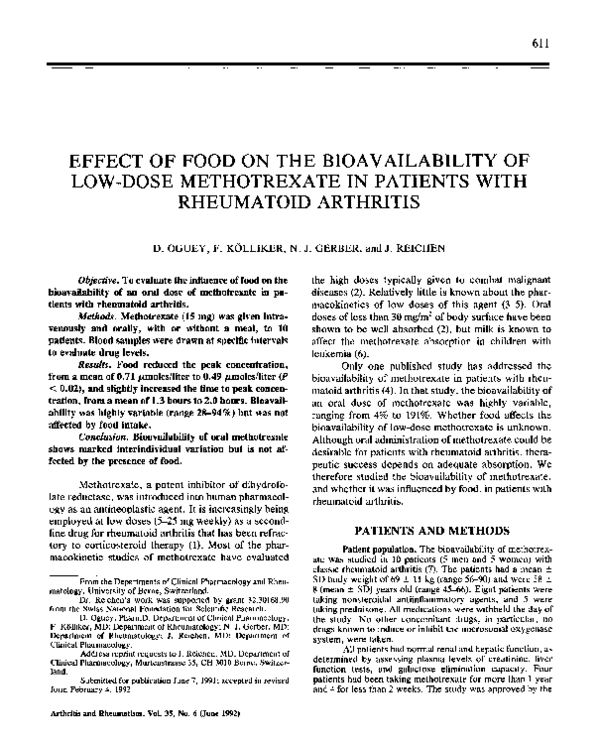 (PDF) Effect of food on the bioavailability of low-dose methotrexate in ...