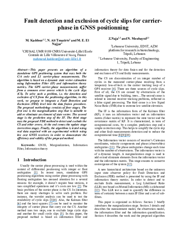 (PDF) Fault detection and exclusion of cycle slips for carrier-phase in GNSS positionning