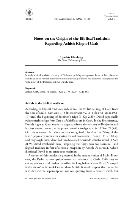 (PDF) Notes on the Origin of the Biblical Tradition Regarding Achish ...