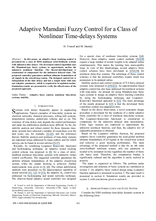 (PDF) Adaptive Mamdani fuzzy control for a class of nonlinear time ...