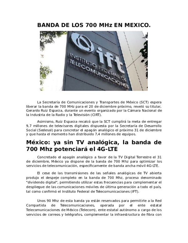 (DOC) BANDA DE LOS 700 MHz EN MEXICO
