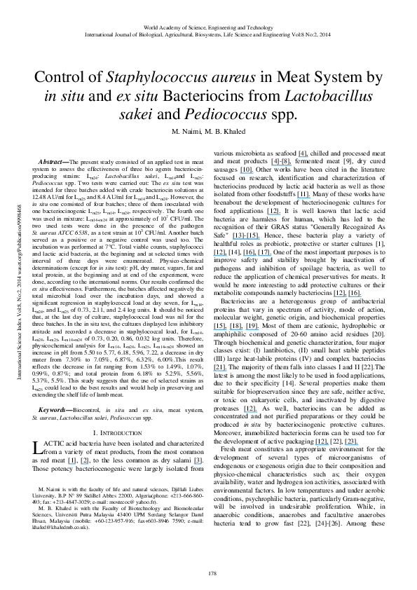 (PDF) Control of Staphylococcus aureus in Meat System by in situ and ex ...