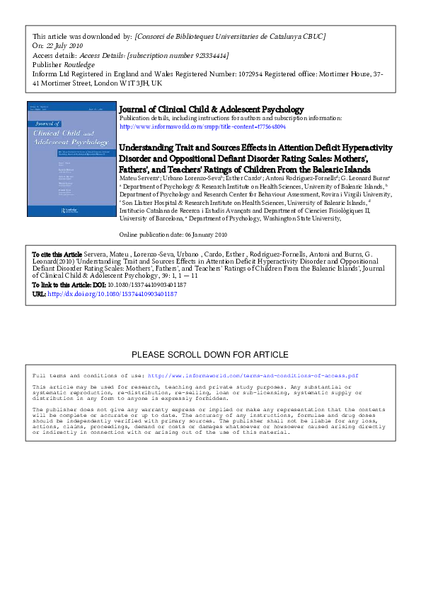 (PDF) Journal of Clinical Child & Adolescent Psychology