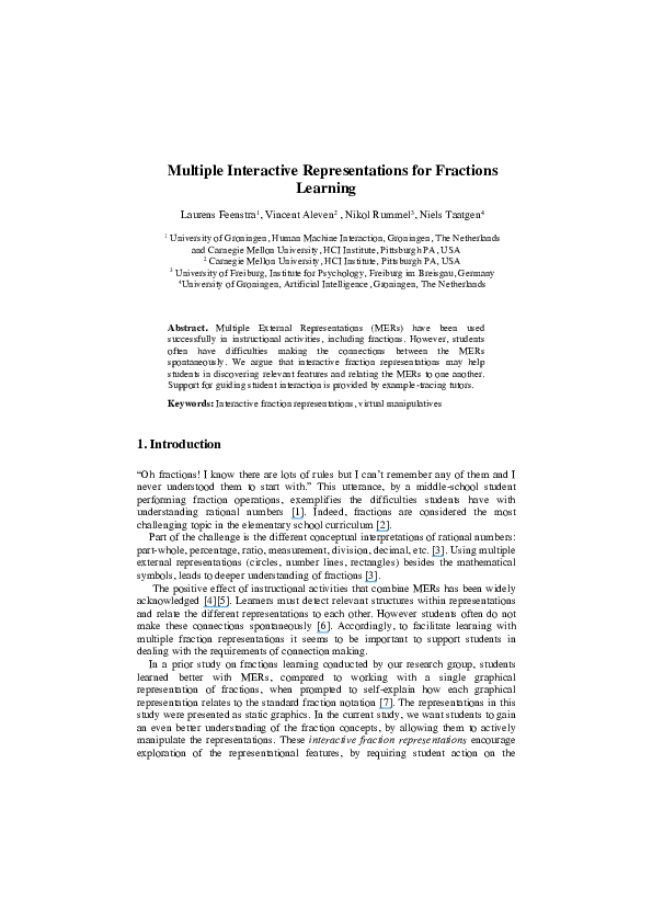 (PDF) Multiple Interactive Representations for Fractions Learning