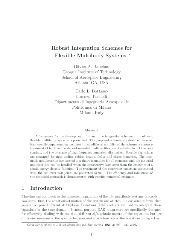 (PDF) Robust integration schemes for flexible multibody systems