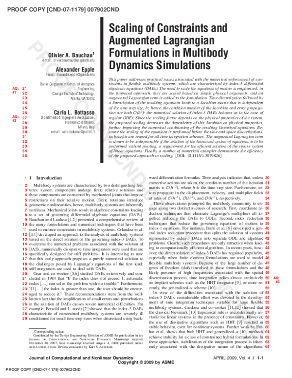 (PDF) Scaling of constraints and augmented lagrangian formulations in multibody dynamics simulations