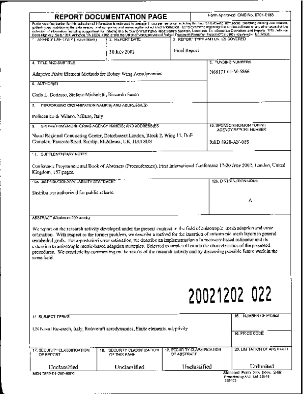 (PDF) Adaptive Finite Element Methods for Rotary Wing Aerodynamics