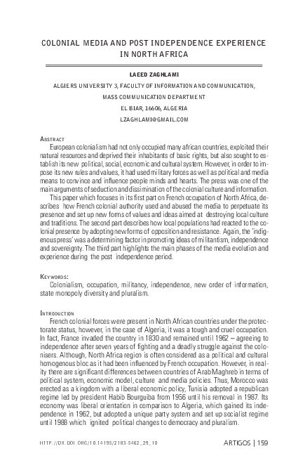 (PDF) COLONIAL MEDIA AND POST INDEPENDENCE EXPERIENCE IN NORTH AFRICA
