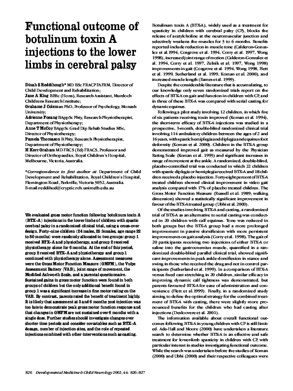 (PDF) A Study of Effects of Intervention of Botulinum Toxin- A on Lower ...