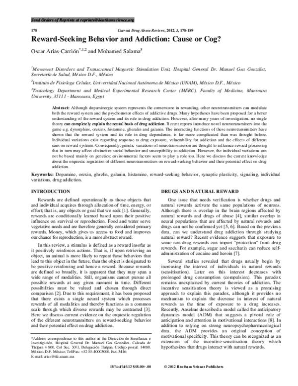 (PDF) Reward-Seeking Behavior and Addiction: Cause or Cog?