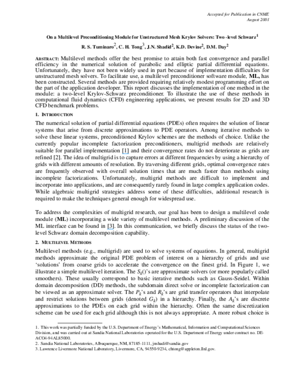Pdf On A Multilevel Preconditioning Module For Unstructured Mesh Krylov Solvers Two Level Schwarz